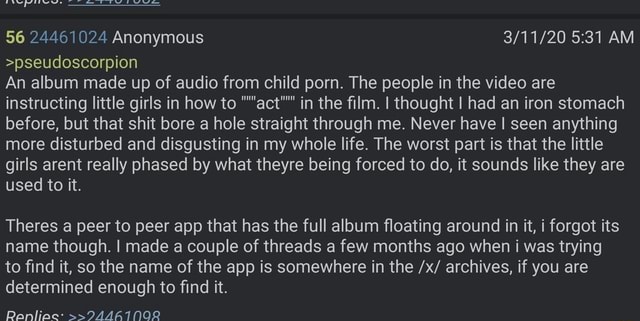 >pseudoscorpion An album made up of audio from child porn. The people ...