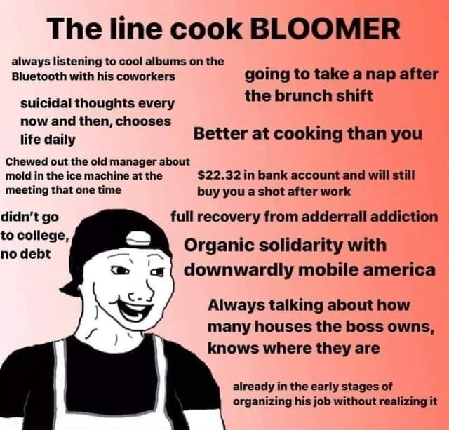 The line cook BLOOMER always listening to cool albums on the Bluetooth ...