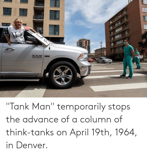 "Tank Man" temporarily stops the advance of a column of think-tanks on ...