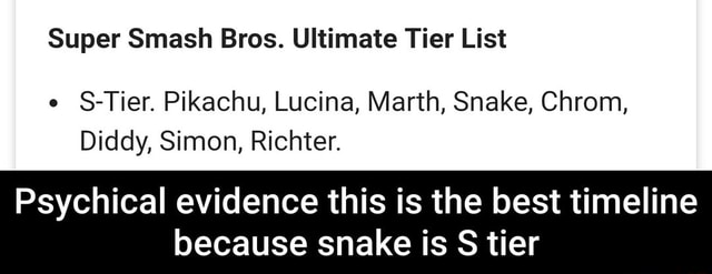 Super Smash Bros. Ultimate Tier List . S-Tier. Pikachu, Lucina, Marth ...