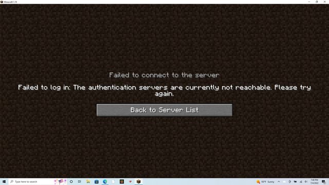 Failed to connect to the server Failed to log in: The authentication servers are currently not ...