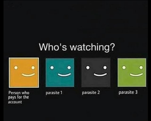 Who's watching? Person who parasite 1 parasite 2 parasite 3 pays for ...