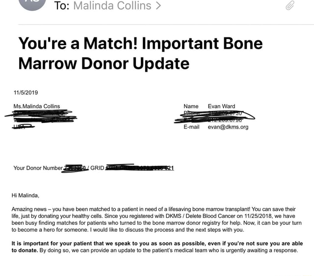 You're a Match! Important Bone Marrow Donor Update Amazing news - you ...