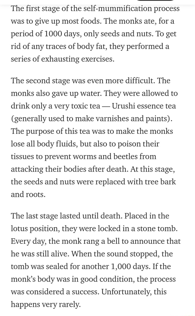 The first stage of the self-mummification process was to give up most ...