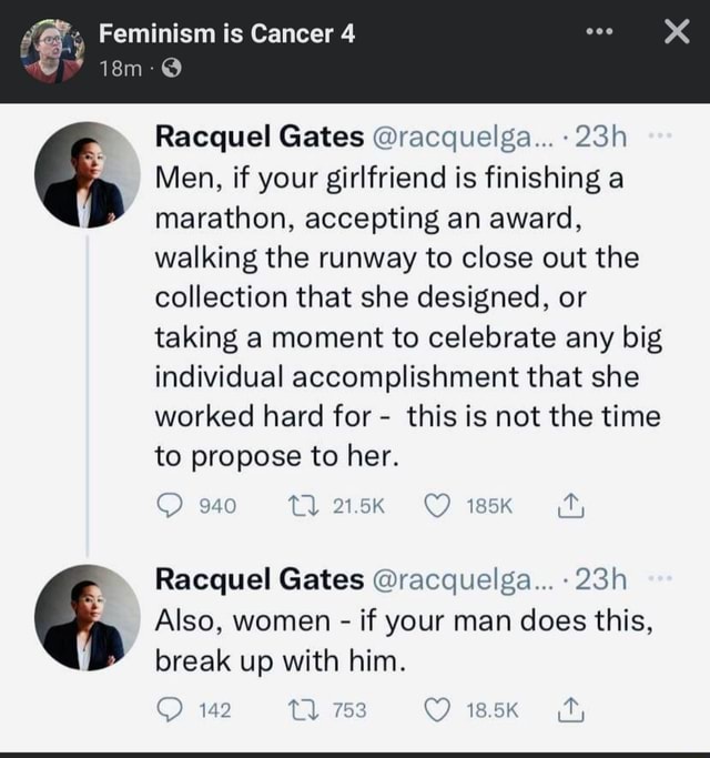 Feminism is Cancer 4 Racquel Gates @racquelga... Men, if your ...