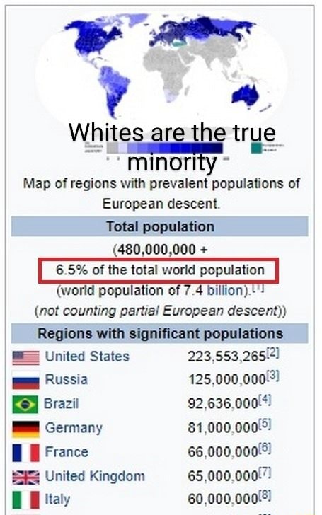 Whites are the true minority Map of regions with prevalent populations ...