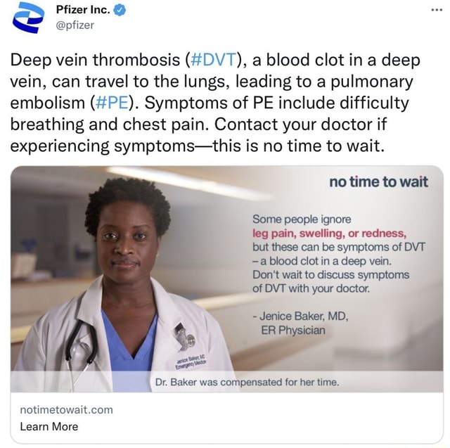 Pfizer Inc. @ @pfizer Deep vein thrombosis (#DVT), a blood clot in a ...