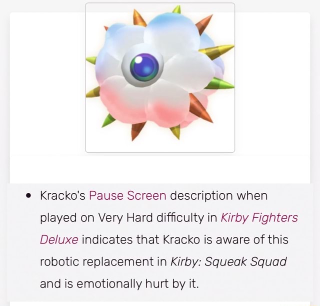 Kracko's Pause Screen description when played on Very Hard difficulty ...
