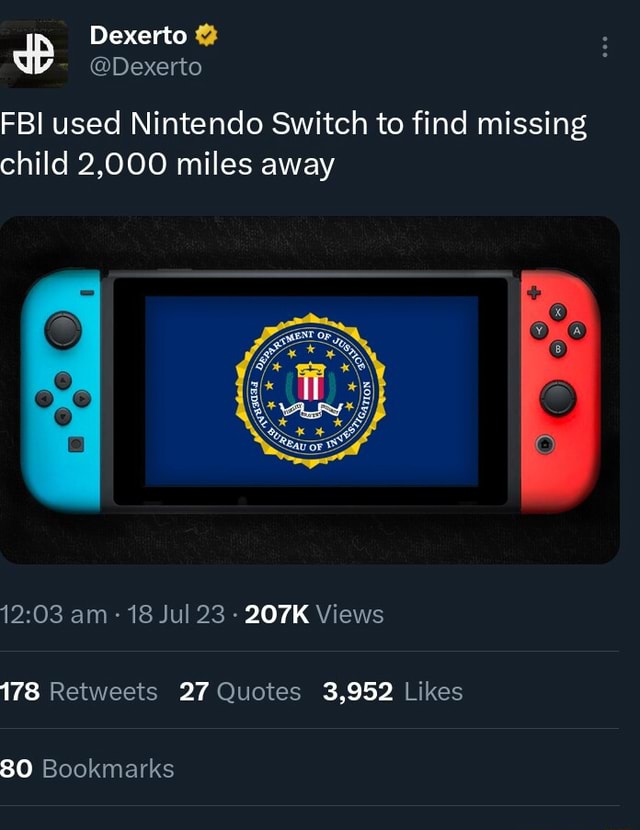 FBI used Nintendo Switch to find missing child 2,000 miles away am 18 ...