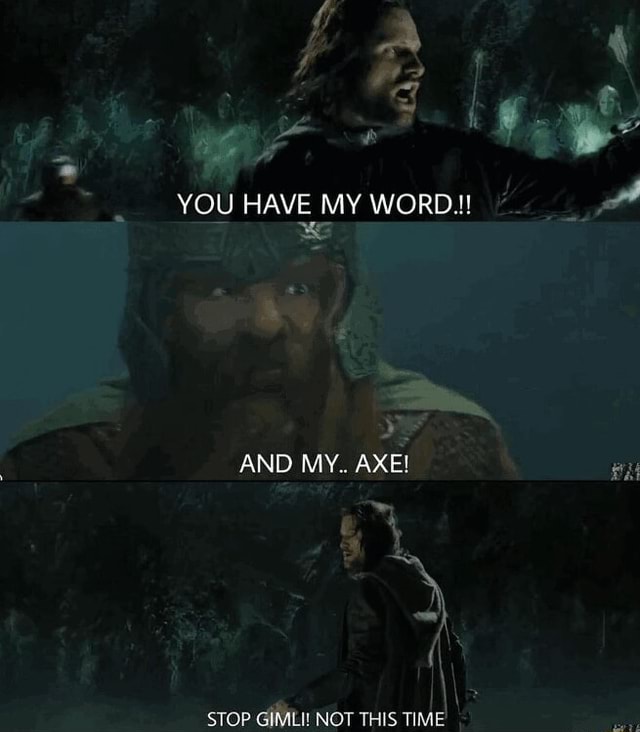 YOU HAVE MY WORD! AND MY. AXE! STOP GIMLI! NOT THIS TIME - iFunny