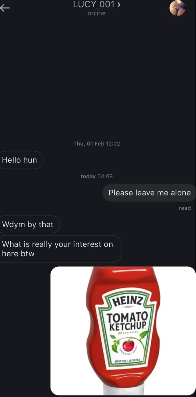 LUCY_001 online Thu, 01 Feb Hello hun today Please leave me alone Wdym ...