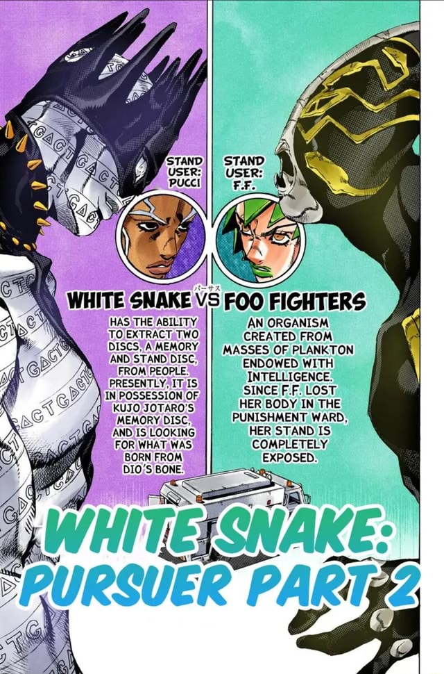 STAND. USER: PUCCI WHITE SNAKE VS FOO FIGHTERS HAS THE ABILITY AN ...