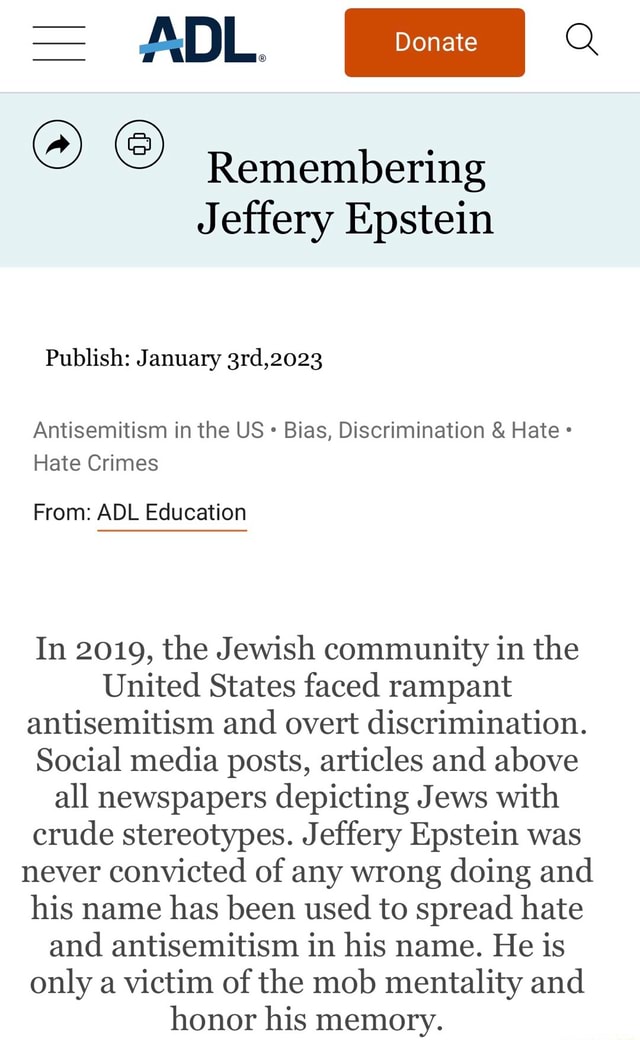 = ADL Q Remembering Jeffery Epstein Publish: January 3rd,2023 ...