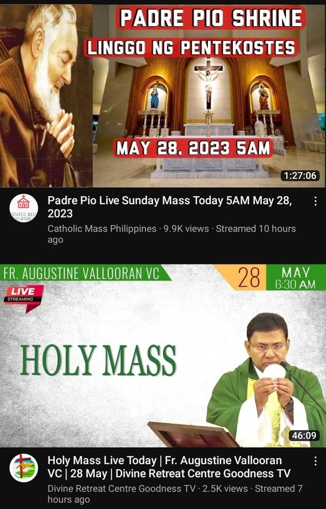 PADRE LINGGO NG PENTEKOSTES MAY 28, 2023 SAM Padre Pio Live Sunday Mass ...
