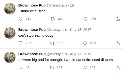 Brownnose Pup @messytails stand with Israel Brownnose Pup @messytails ...