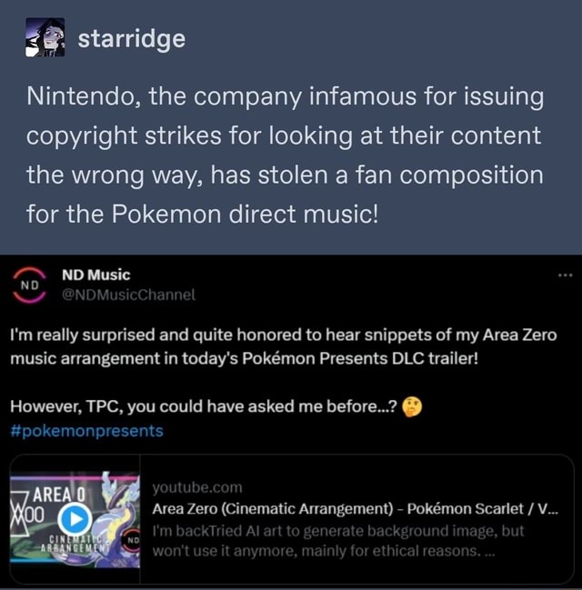 Nintendo, the company infamous for issuing copyright strikes for ...