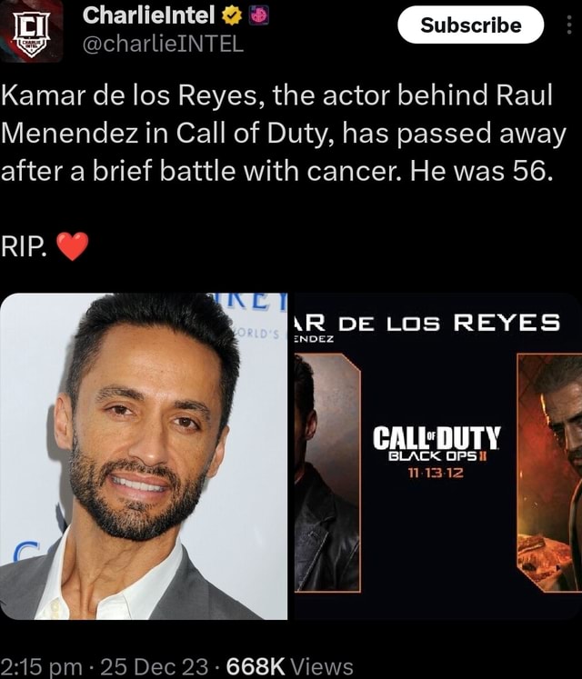 Charlielntel @ @charlieINTEL Kamar de los Reyes, the actor behind Raul ...