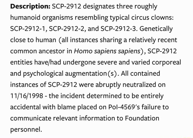 Description: SCP-2912 designates three roughly humanoid organisms ...