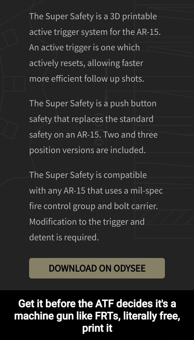The Super Safety is a printable active trigger system for the AR-15. An ...