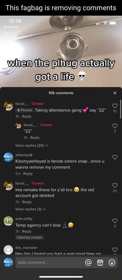 This fagbag is removing comments when the plhug actually gota life 4106 ...