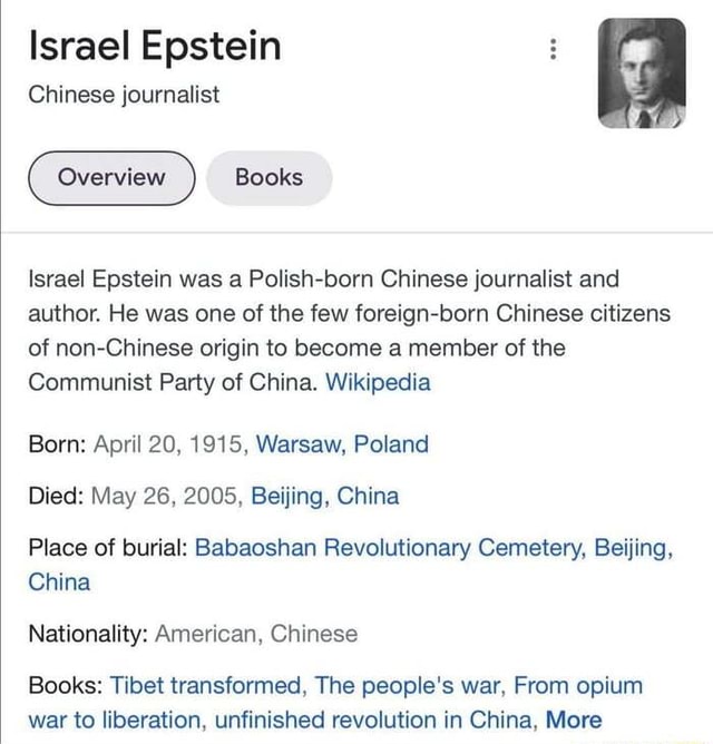 Israel Epstein Chinese journalist Books tsrael Epstein was a Polish ...