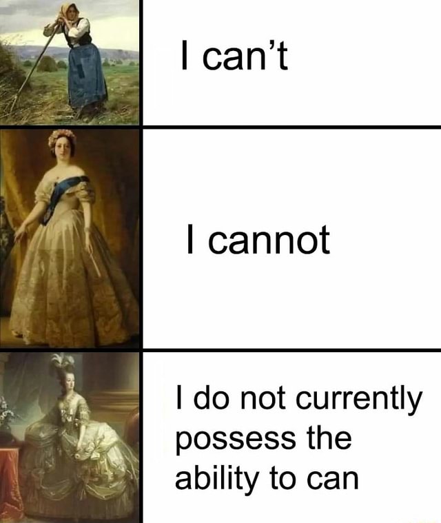 Can't cannot do not currently possess the ability to can - iFunny