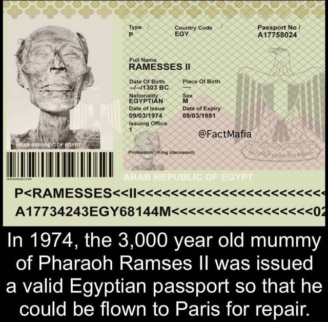 County Cad Passpect RAMESSES II Date BC ECYPTIAN Issu of @FactMafia ...