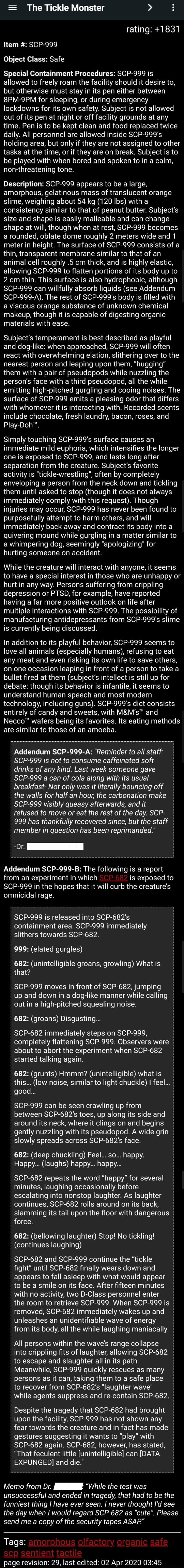 Special Containment Procedures: SCP-999 is allowed to freely roam the ...