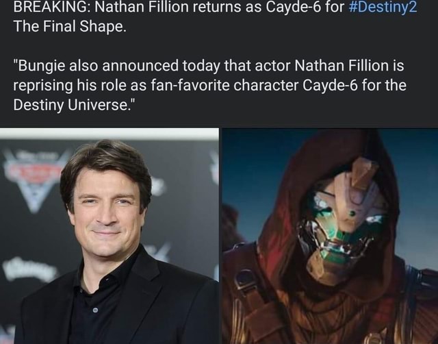 Return of the Guardian - BREAKING: Nathan Fillion returns as Cayde-6 ...