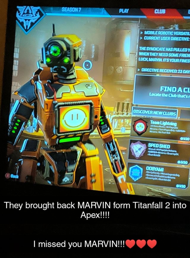They brought back MARVIN form Titanfall 2 into Apex!!!! missed you ...