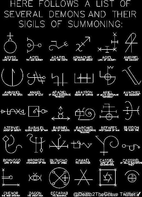 HERE FOLLOWS A LIST OF SEVERAL DEMONS AND THEIR SIGILS OF SUMMONING: Ad ...