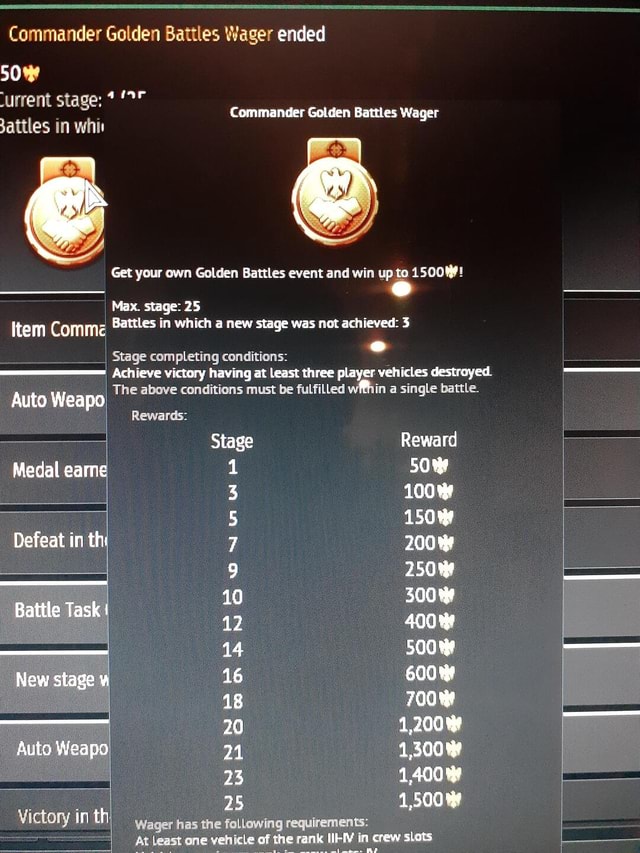 Commander Golden Battles Wager ended "urrent stage: in whir Commander ...