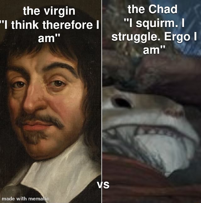 The virgin _ the Chad think therefore I squirm. I am" struggle. Ergo I ...