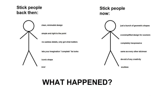 Stick people back then: now: clean, minimalist design simple and right ...