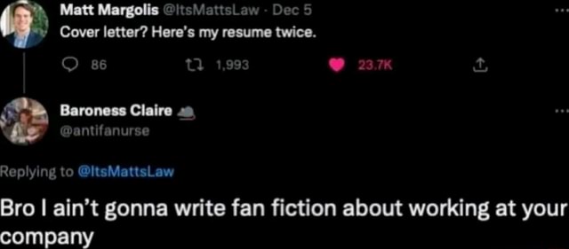 Matt Margolis @ltsMettsLaw Dec \ Cover letter? Here's my resume twics ...