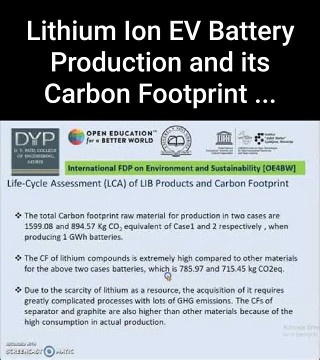 Lithium lon EV Battery Production and its Carbon Footprint OPEN ...