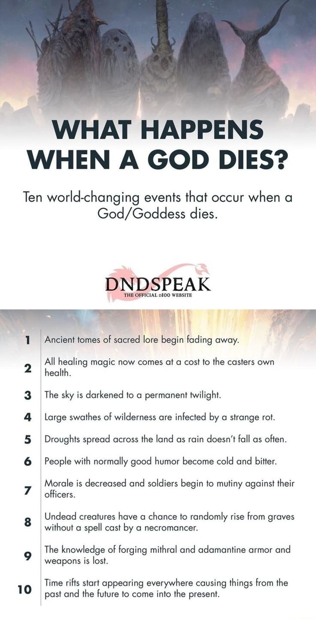 WHAT HAPPENS WHEN A GOD DIES? Ten world-changing events that occur when ...