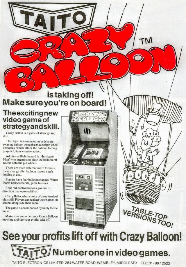 Crazy Balloon - Arcade - videogames advert in the early '80s (Taito ...