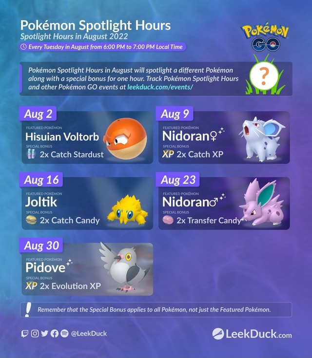 Pokmon Spotlight Hour: 'Spotlight Hours in August 2022 Every Tuesday in ...