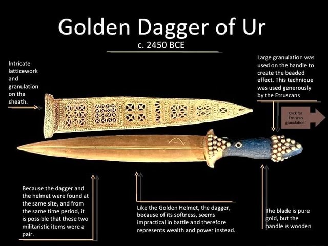 Sumerian Ceremonial Gold Dagger With Scabbard, Handle Made Of Lapis ...