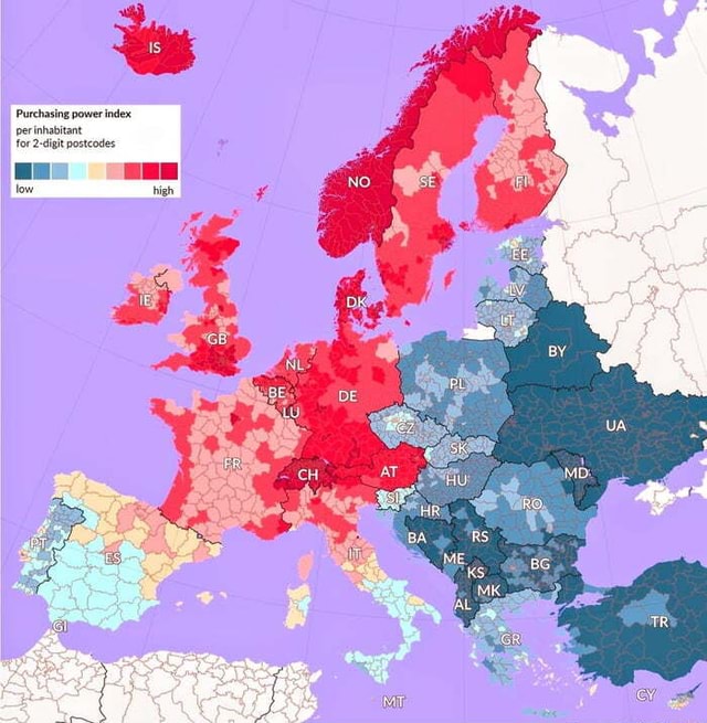 Purchasing power index perinhabitant for 2-digit postcodes low - iFunny