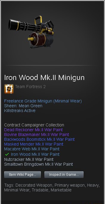 Iron Wood Mk.II Minigun Team Fortress 2 Freelance Grade Minigun ...