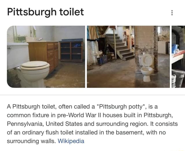 Pittsburgh toilet A Pittsburgh toilet, often called a "Pittsburgh potty ...