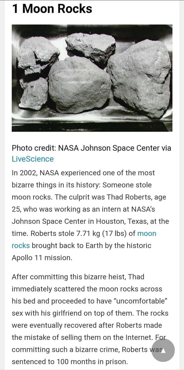 1 Moon Rocks Photo credit: NASA Johnson Space Center via LiveScience In ...