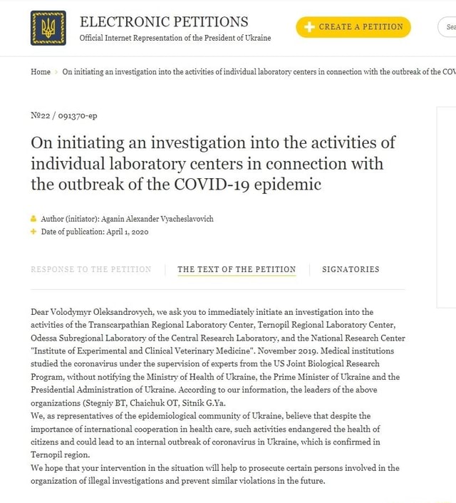 ELECTRONIC Official Internet PETITIONS Representation of the President ...