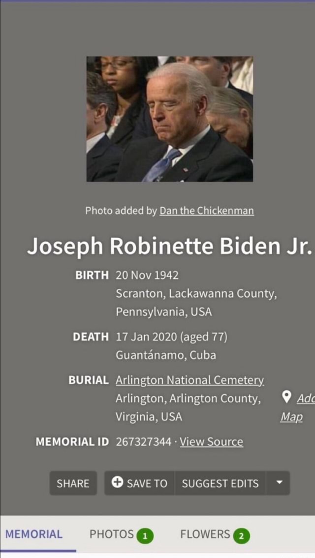 Photo added by Dan the Chickenman Joseph Robinette Biden Jr. BIRTH 20 ...
