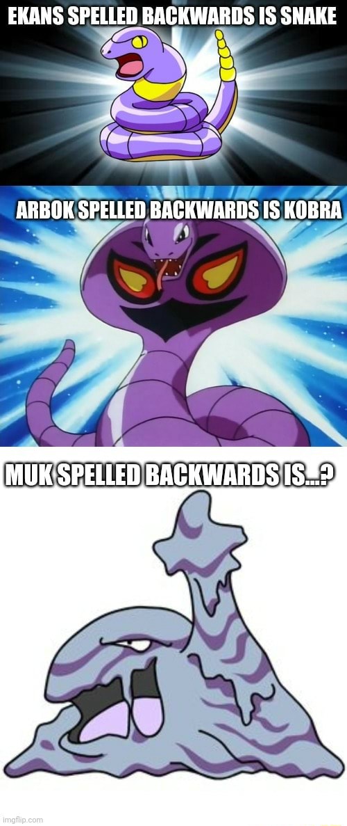 EKANS SPELLED BACKWARDS IS SNAKE ARBOK SPELLED BACKWARDS IS KOBRA BACKWARDS - iFunny