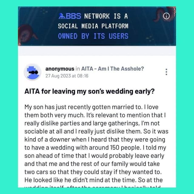 BBS NETWORK IS A SOCIAL MEDIA PLATFORM OWNED BY ITS USERS anonymous in AITA - Am! The Asshole ...