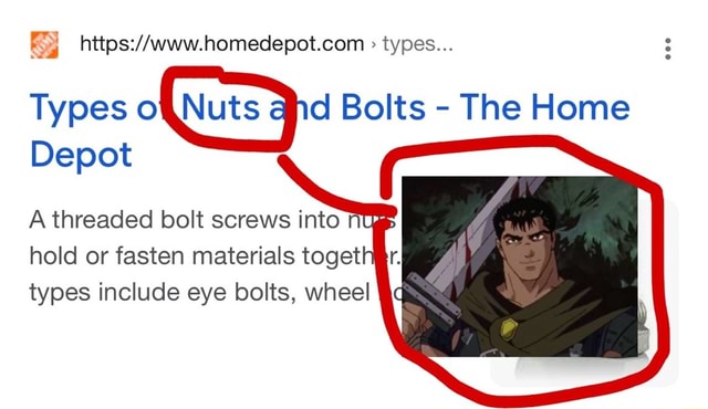 Types... Bolts - The Home A threaded bolt screws into hold or fasten ...