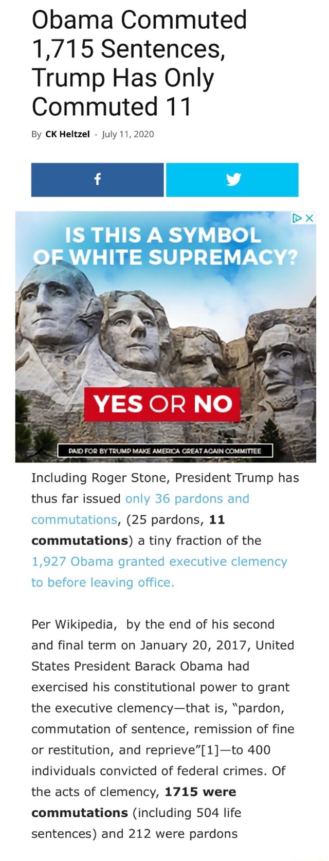 Obama Commuted 1,/15 Sentences, Trump Has Only Commuted 11 By CK ...